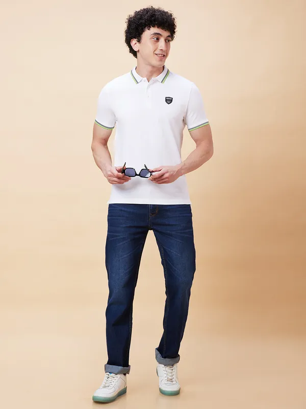 Being Human Regular Fit Men Polo Neck T-Shirts-White