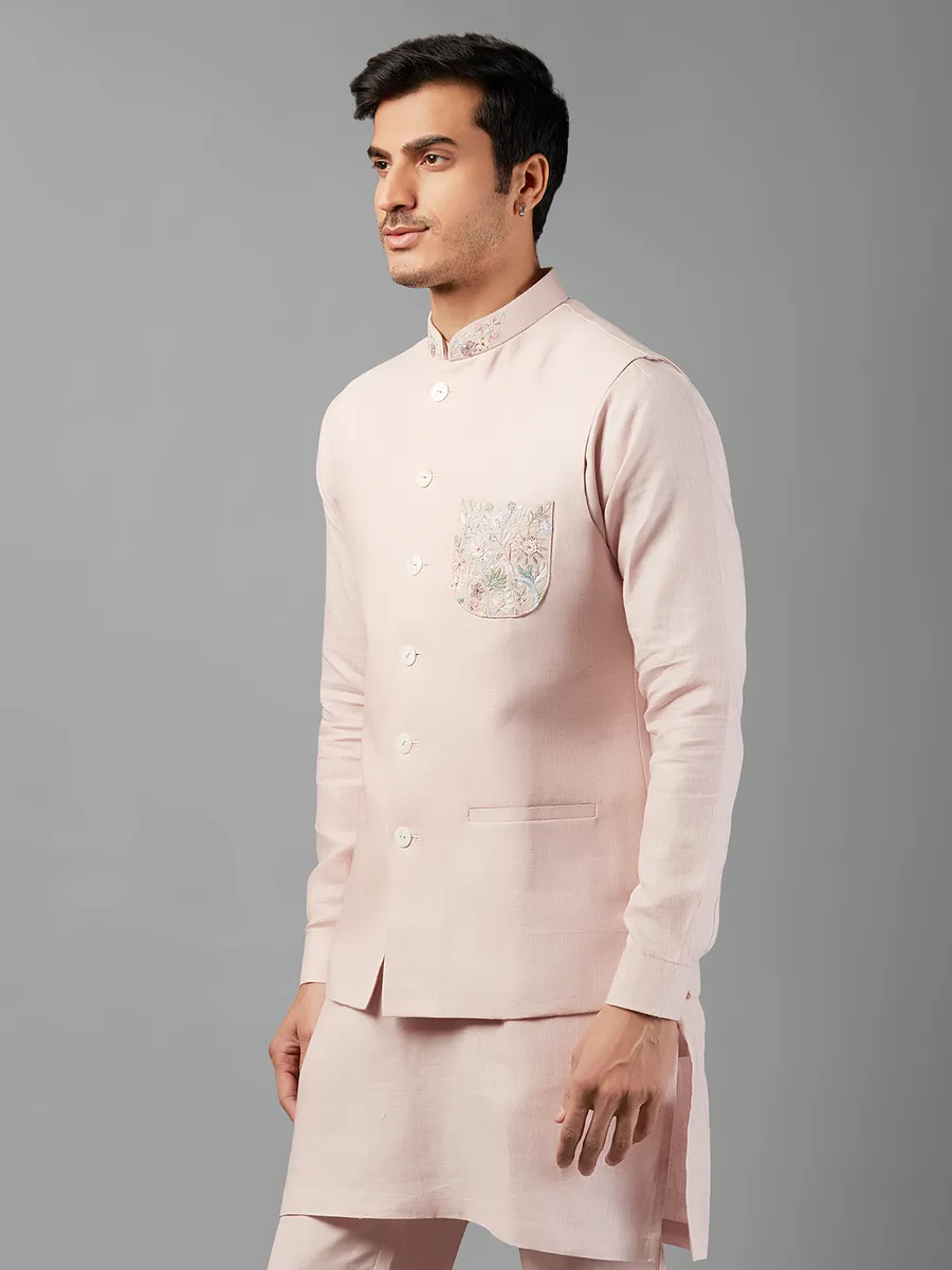 Elegant light pink linen waistcoat set-G3-MWCS1215