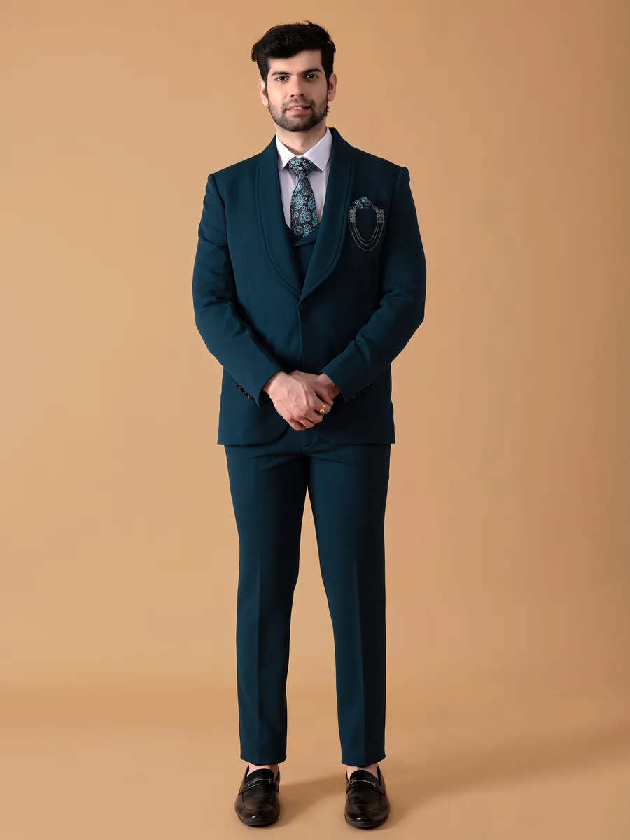 Elegant teal blue plain coat suit-G3-MCO1340