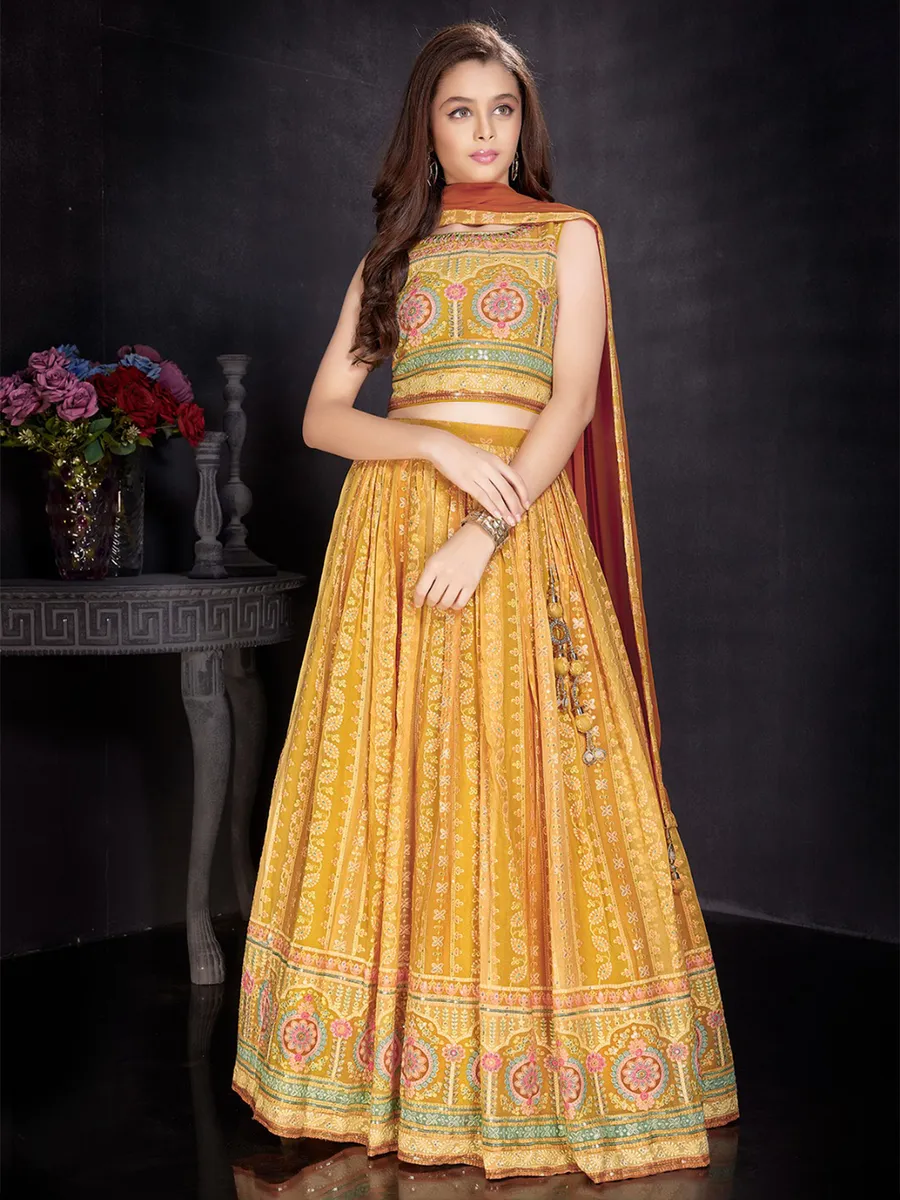 Mustard yellow georgette lehenga choli with dupatta-G3-GCS01098