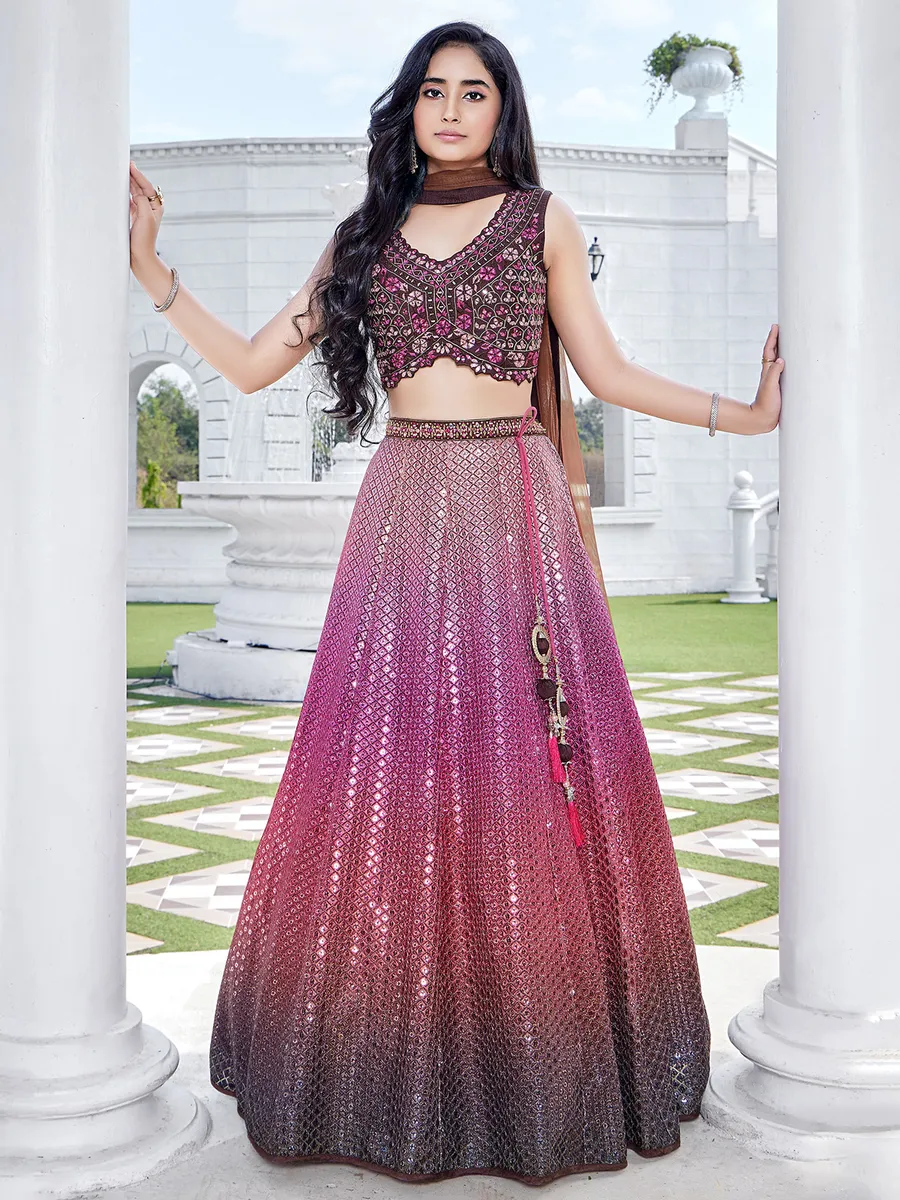 Pink and brown ombre style lehenga choli-G3-GCS01195