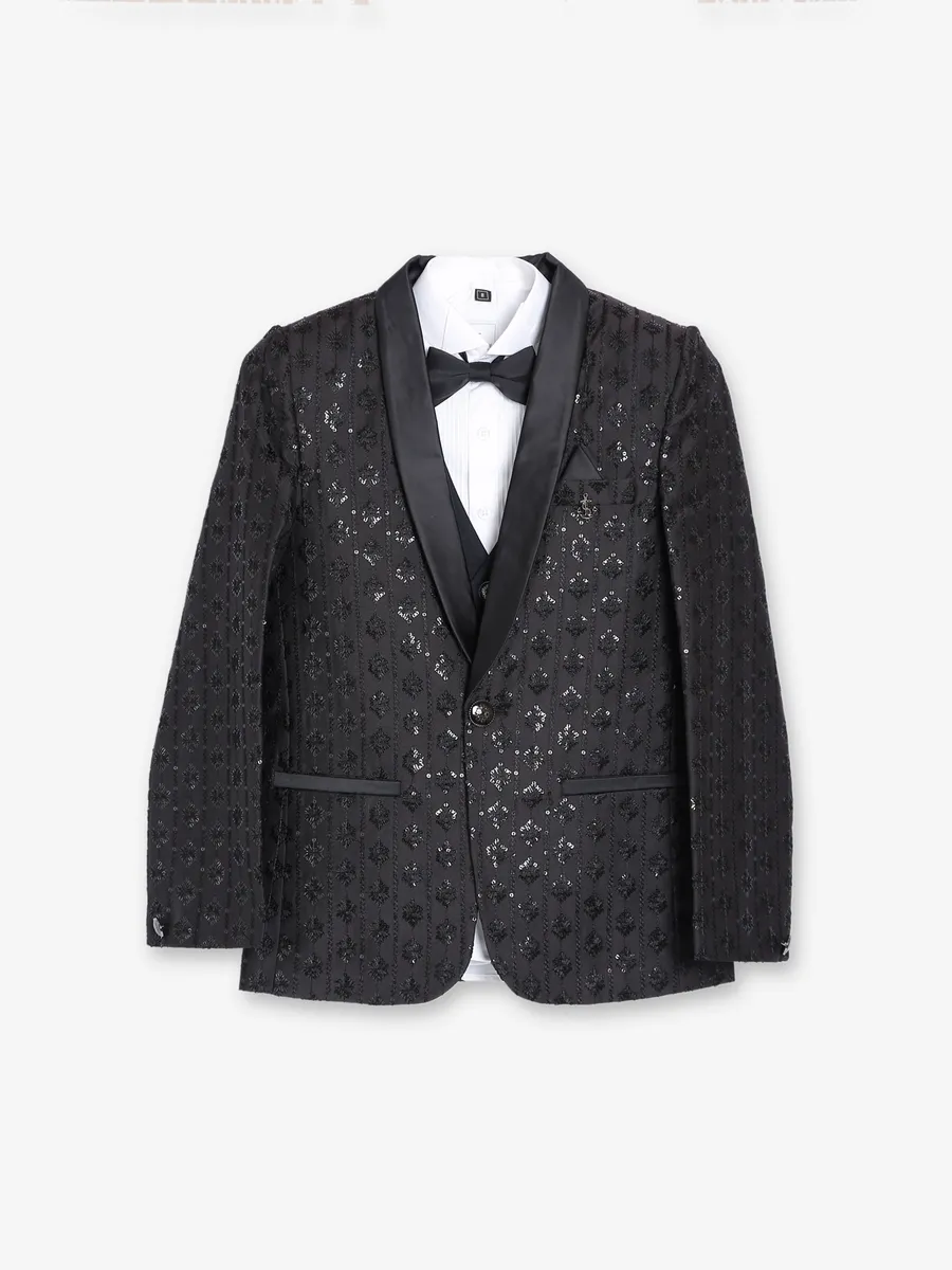 Silk reception wear coat suit in black-G3-BCO51343