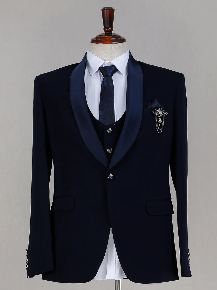 Solid style terry rayon navy coat suit for reception-G3-MCO1266