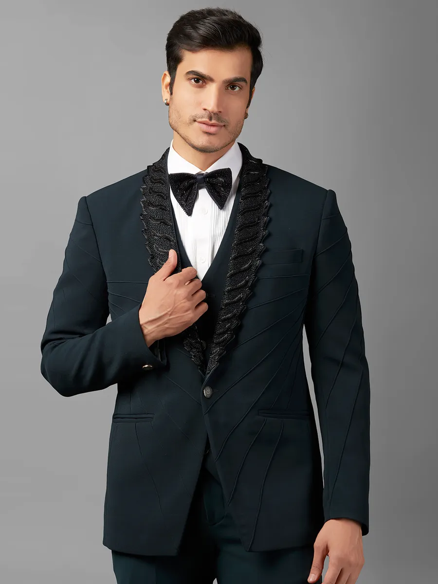 Stone blue coat suit with embellished lapel-G3-MCO1352 | United States