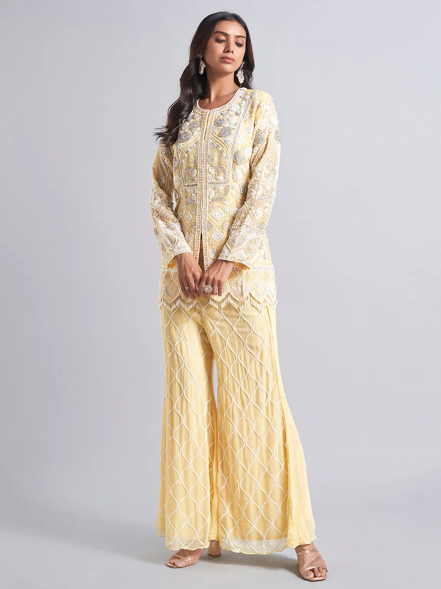 Yellow silk pakistani palazzo salwar suit-G3-WSS42237 | United States