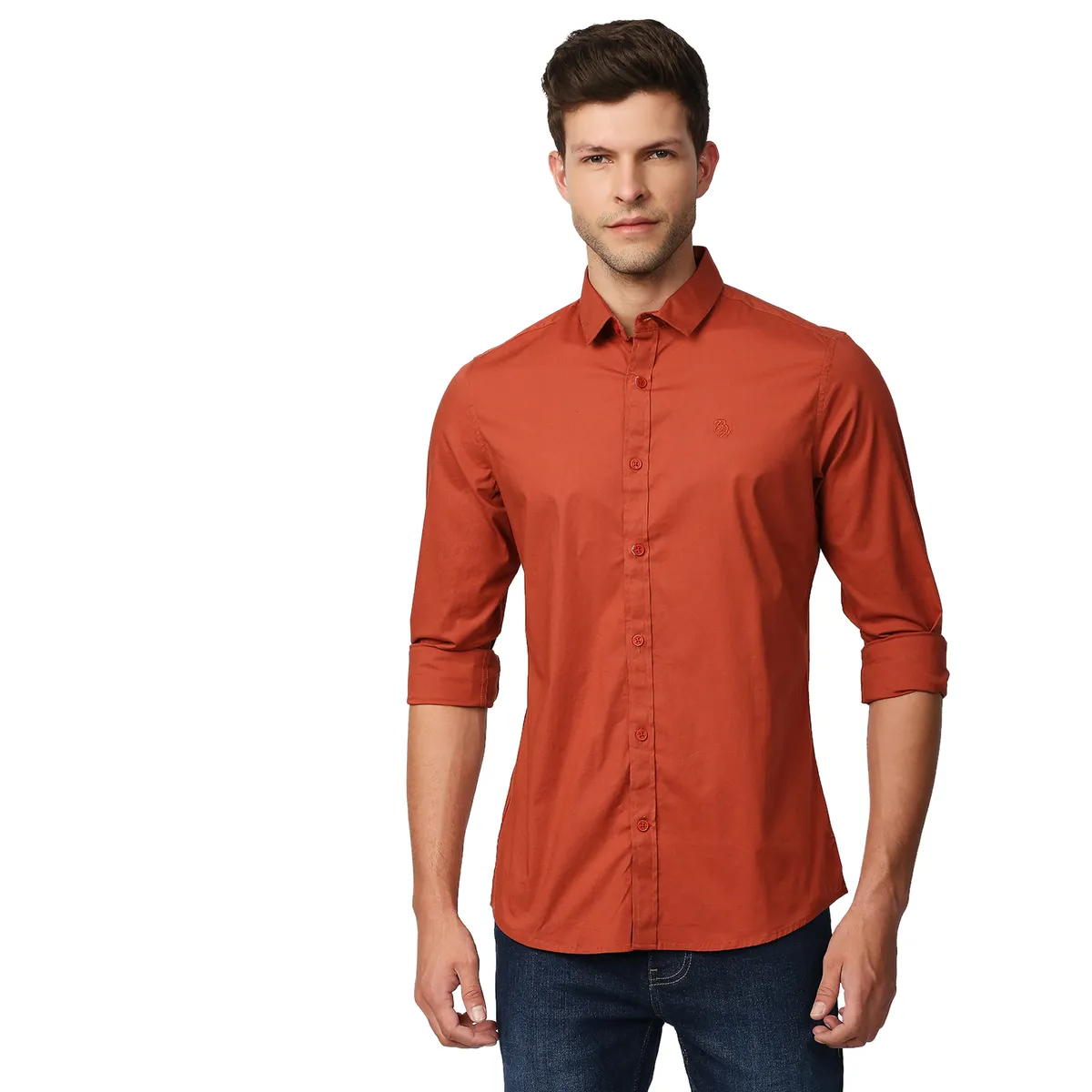 Being Human Super Slim Fit Men Collared Shirts-Rust