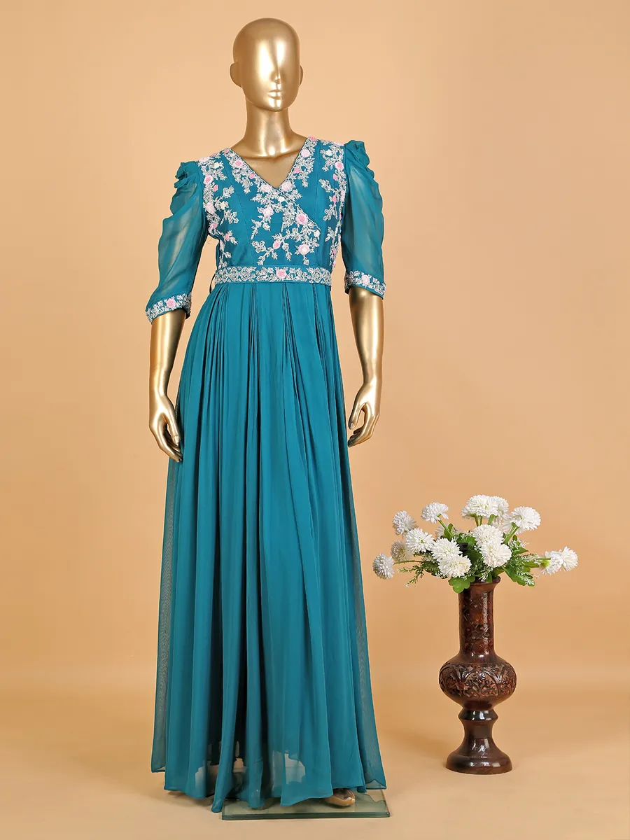 Latest rama blue georgette anarkali suit-G3-WSS41587 | Singapore