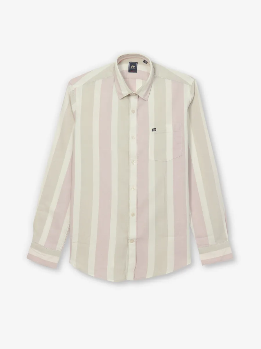 ARROW cream and pink striped casual shirt-G3-MCS15569 | United States