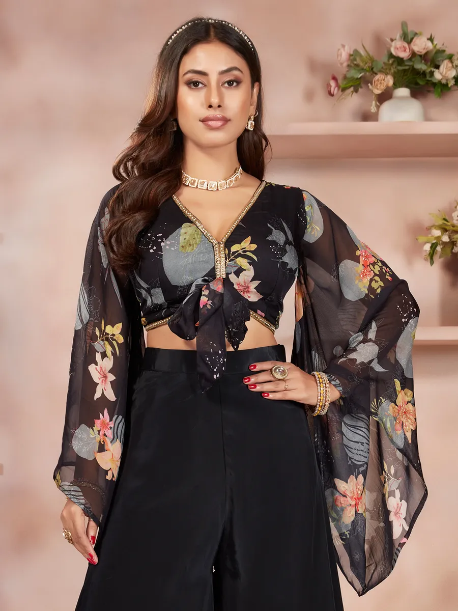 Beautiful black crop top with palazzo-G3-WSS42488 | Canada