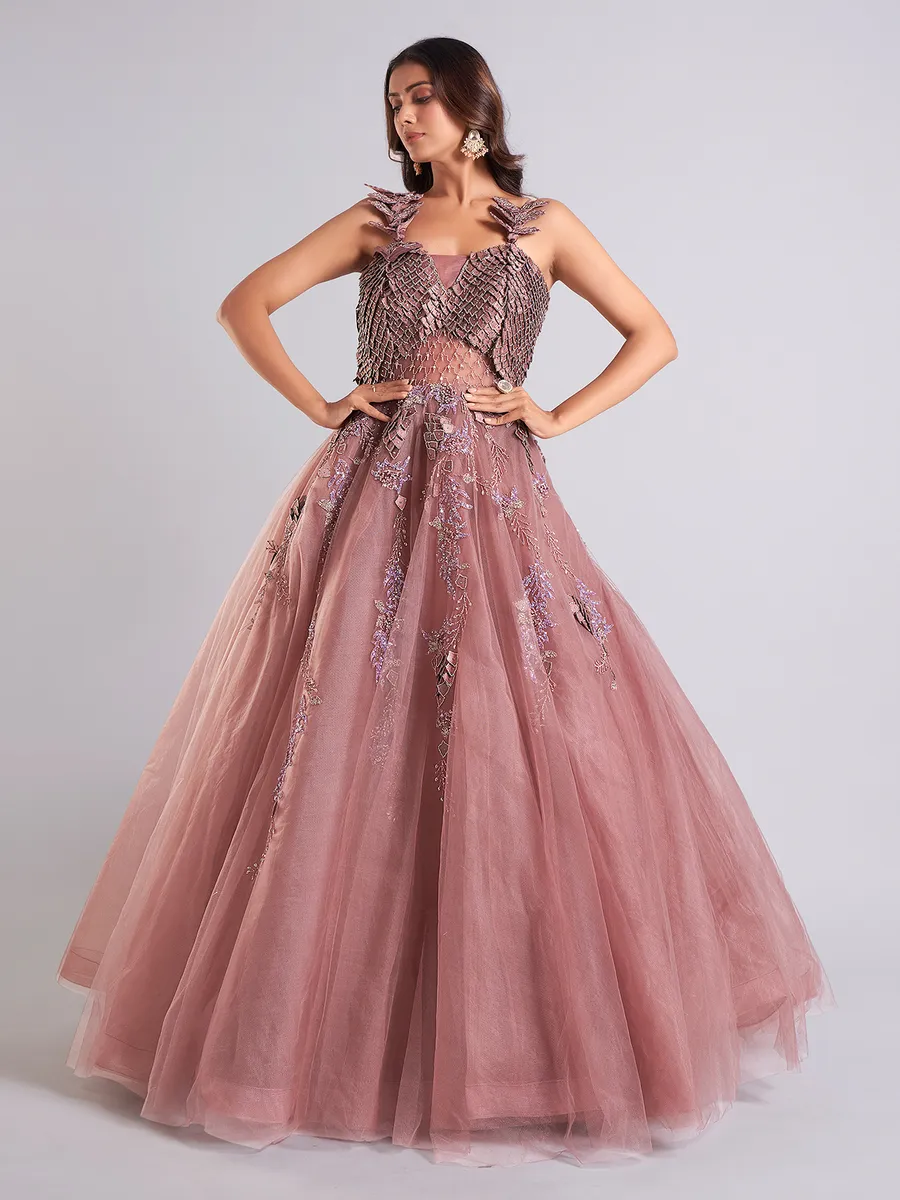 Beautiful brown designer net gown-G3-WGO2545