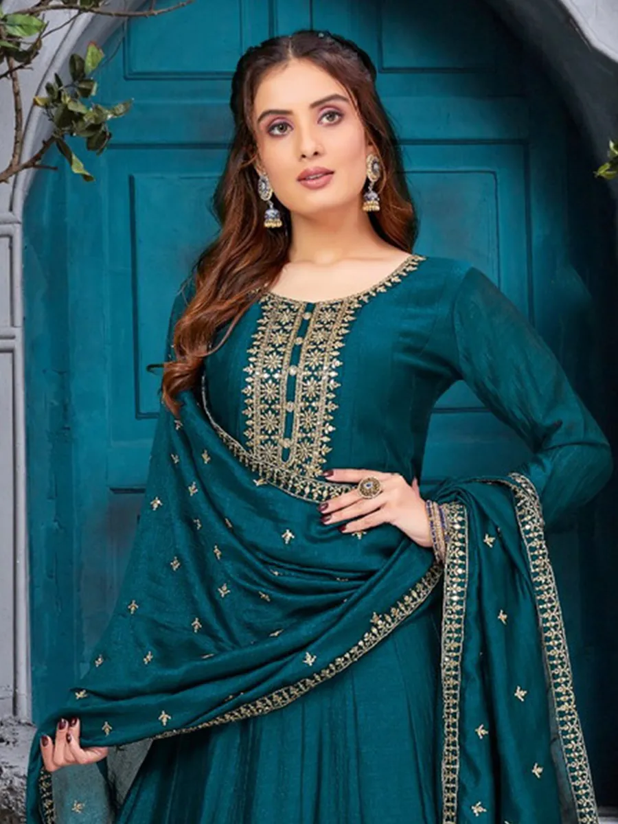 Beautiful rama blue anarkali suit in silk-G3-WSS42314 | United States