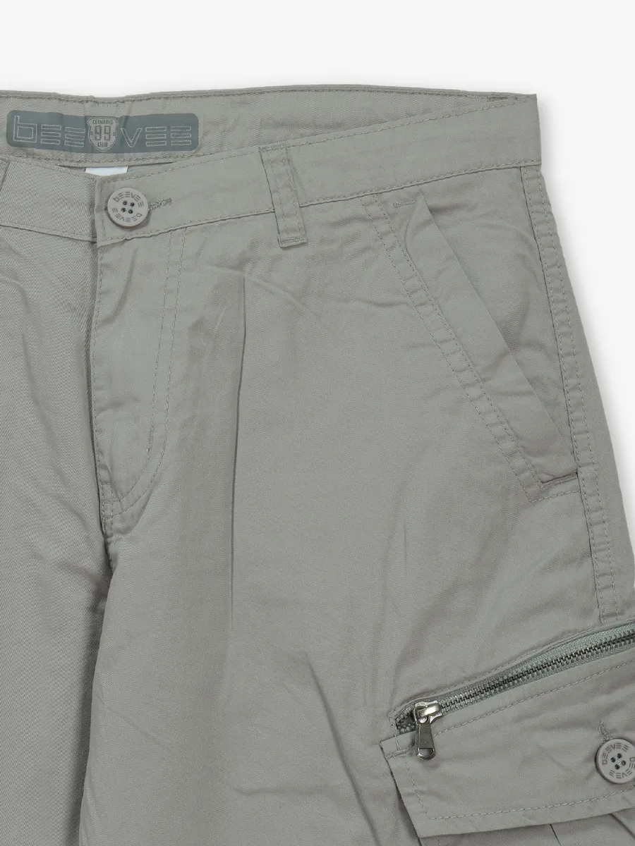 BEEVEE light grey solid cotton shorts-G3-MSO0746