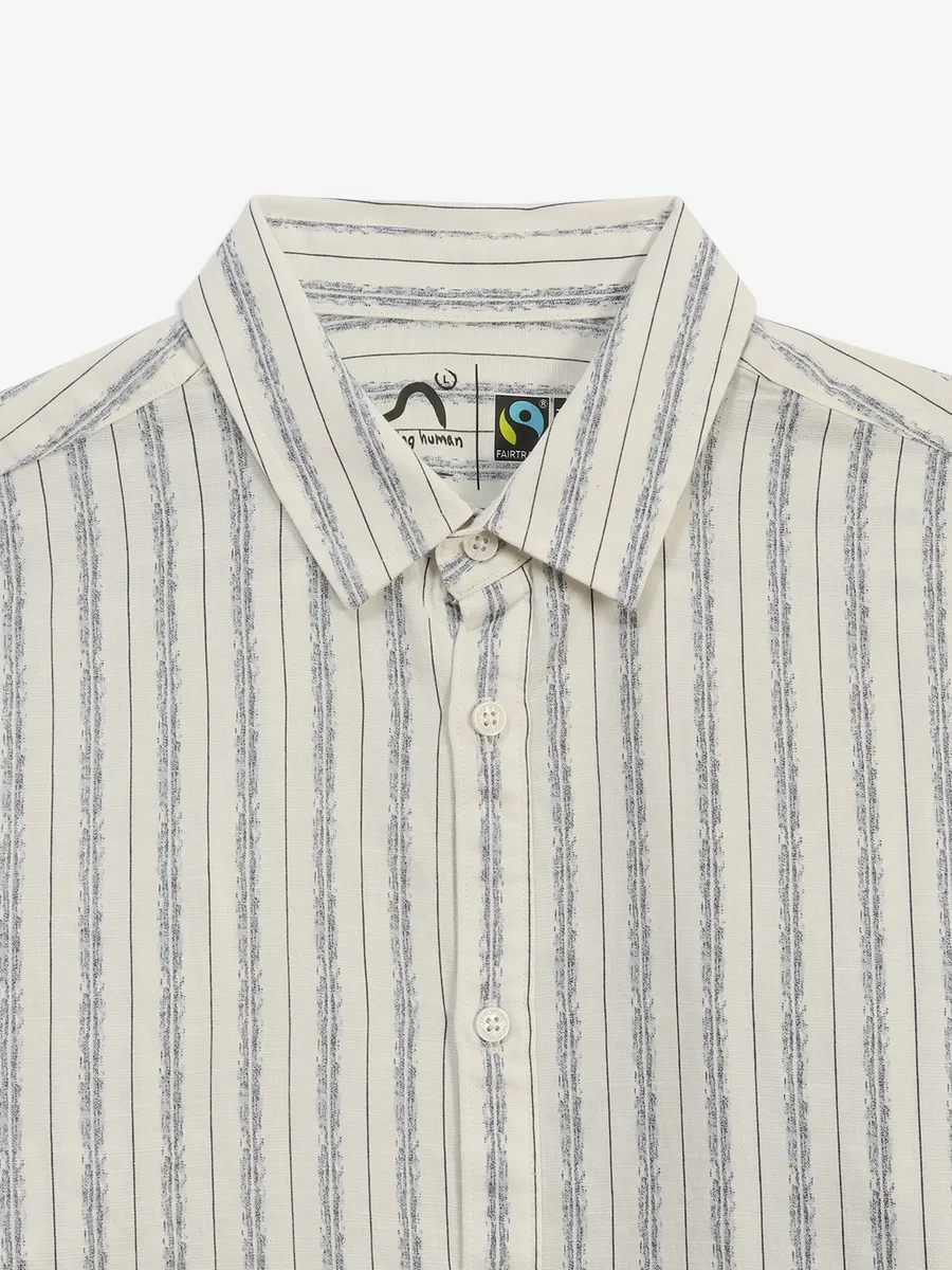 BEING HUMAN stripe off-white shirt-G3-MCS14245