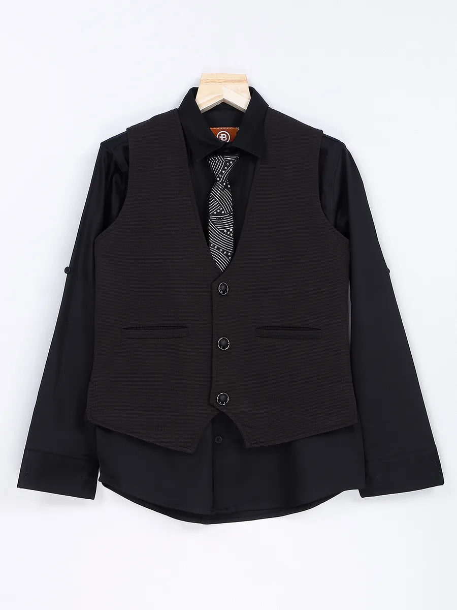 Black silk waistcoat with shirt-G3-BWCS502