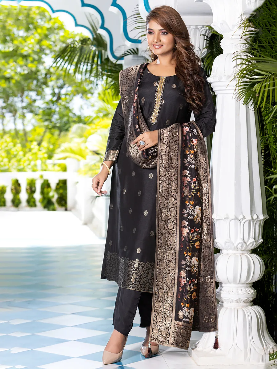 Black silk zari weaving salwar suit-G3-WSS42376