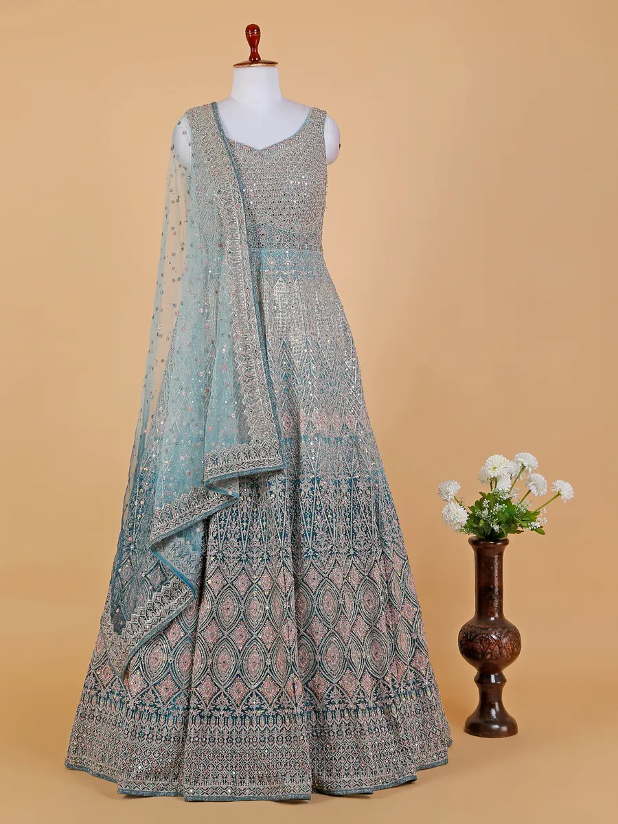 Blue shaded net gown-G3-WGO2470