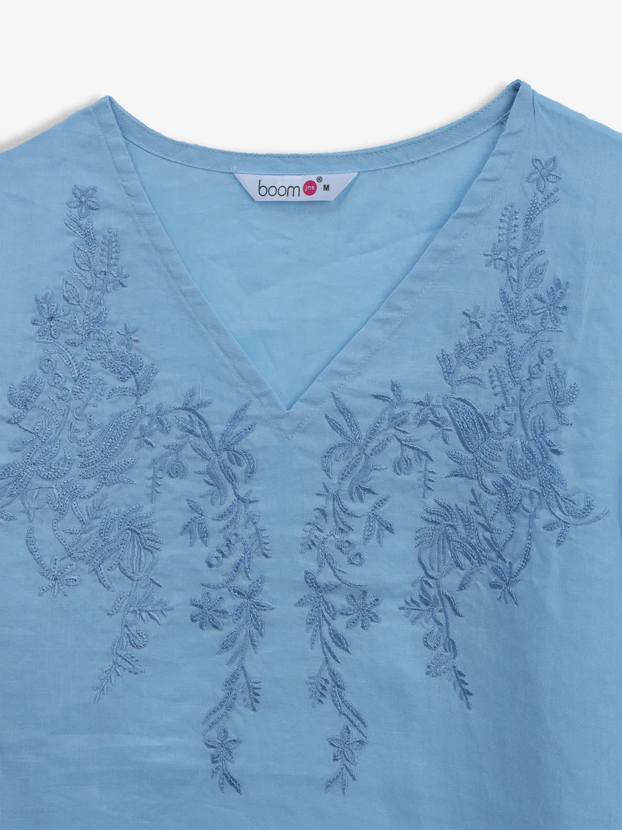 BOOM light blue linen top-G3-WTO4972 | United States