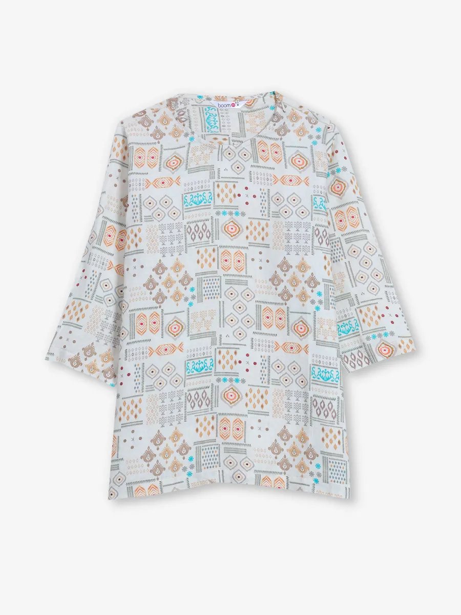 BOOM white linen printed top-G3-WTO5189 | United States