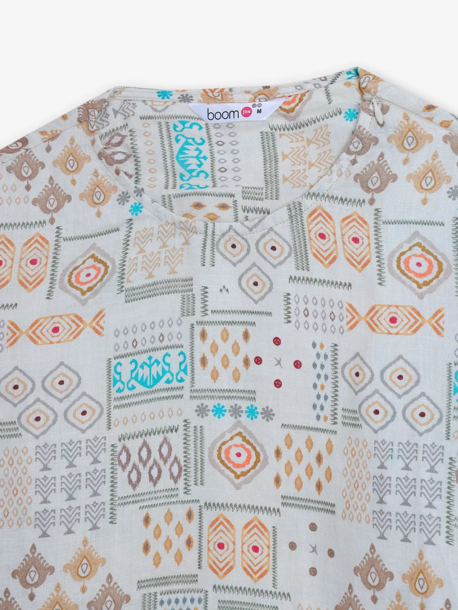 BOOM white linen printed top-G3-WTO5189 | United States