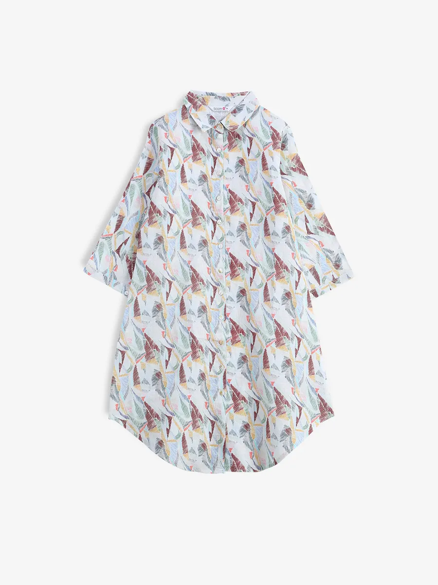 BOOM white printed linen tunic top-G3-WTO4884 | United Kingdom