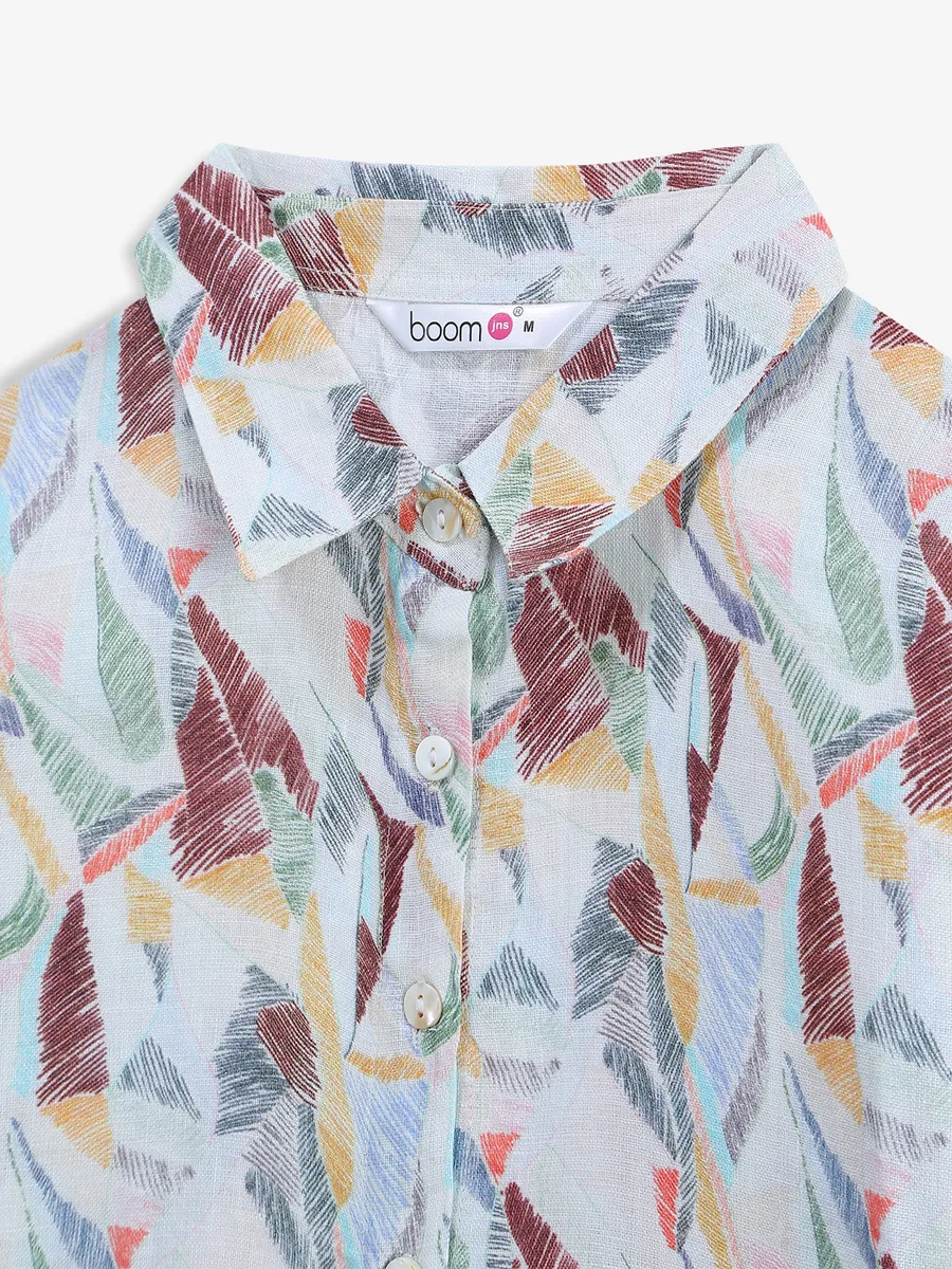 BOOM white printed linen tunic top-G3-WTO4884 | United Kingdom