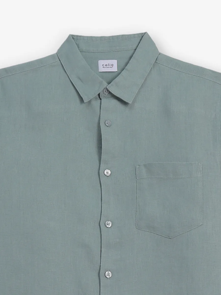 CELIO plain mint green cotton shirt-G3-MCS14971 | United States
