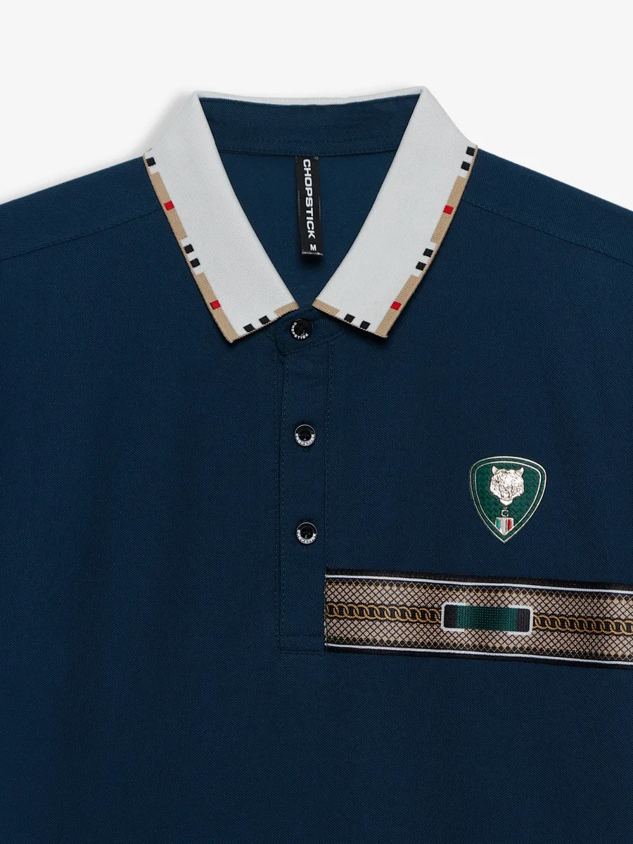 Chopstick cotton teal blue polo t shirt-G3-MTS17258 | United Kingdom