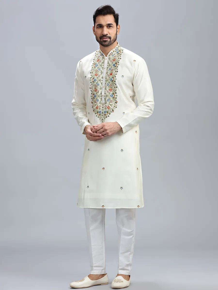 Classic off white cotton silk kurta set for men-G3-MKS5731