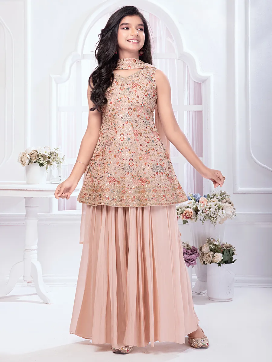 Classic peach georgette palazzo set-G3-GSS2943 | United Kingdom