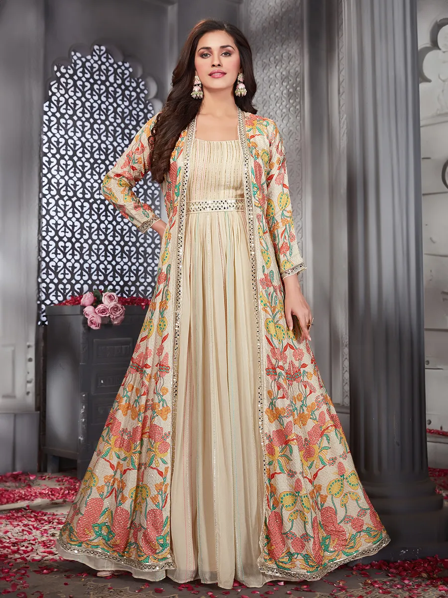 Classy beige georgette anarkali suit-G3-WSS40992 | United States