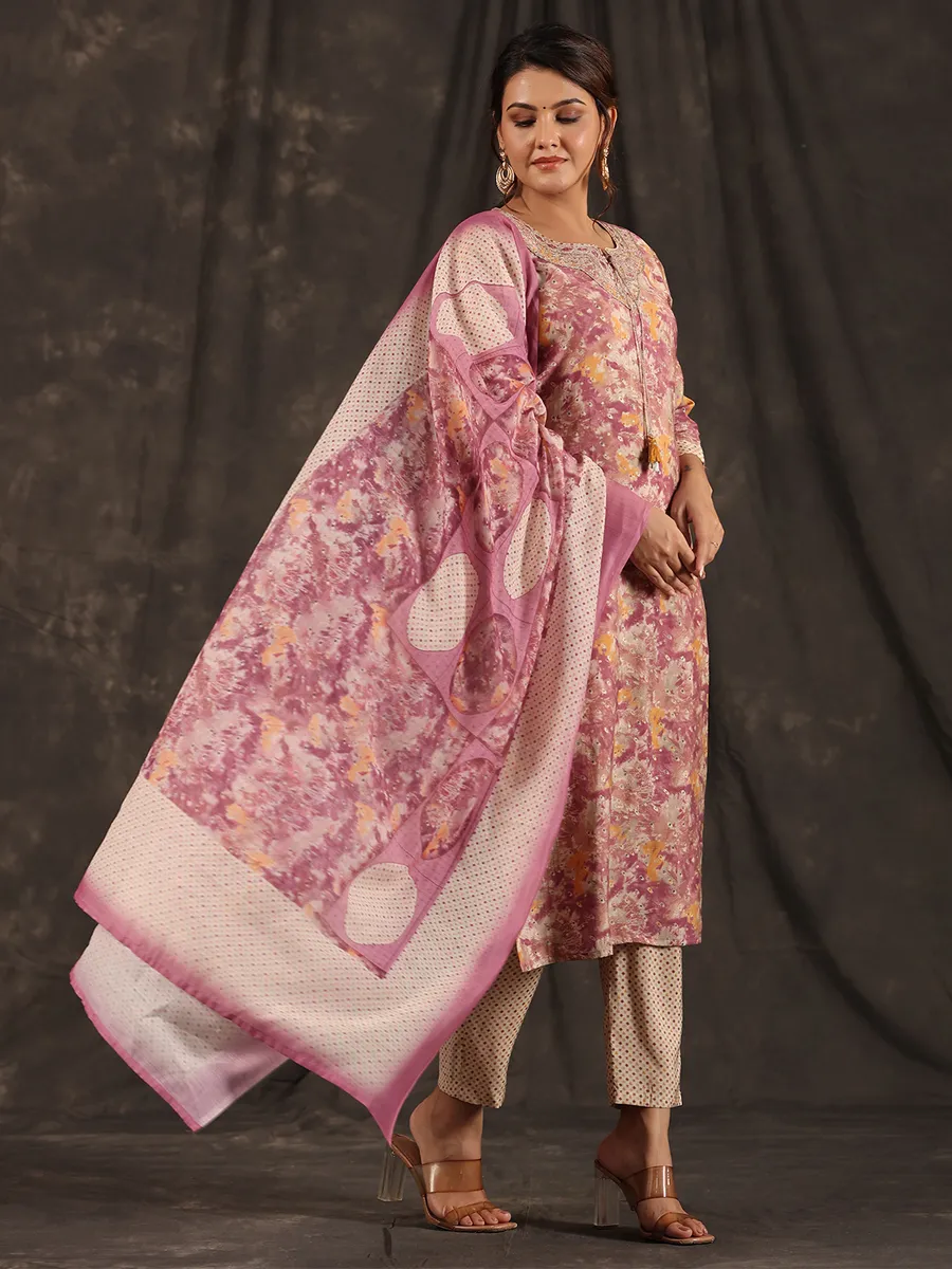 Classy printed onion pink silk kurti set-G3-WPS03295 | United States