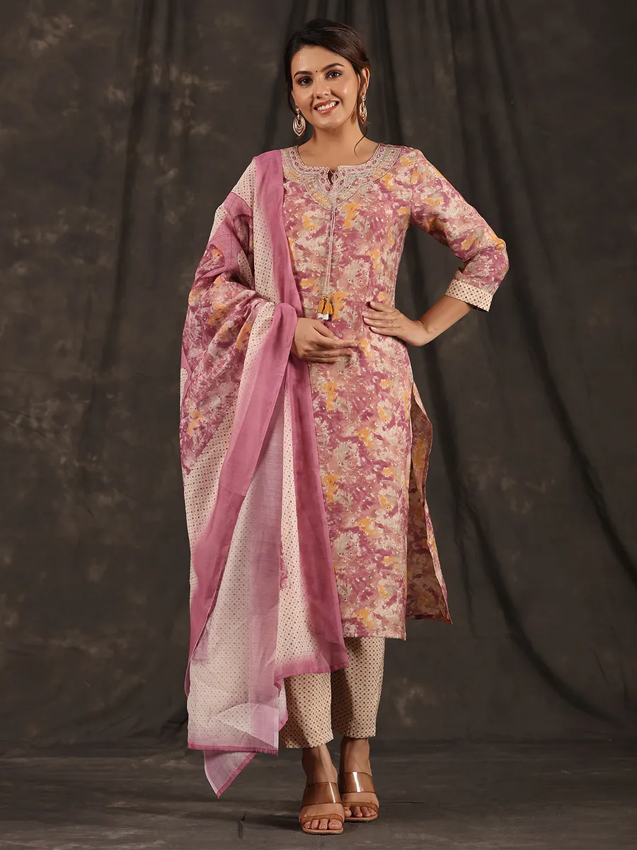 Classy printed onion pink silk kurti set-G3-WPS03295 | United States