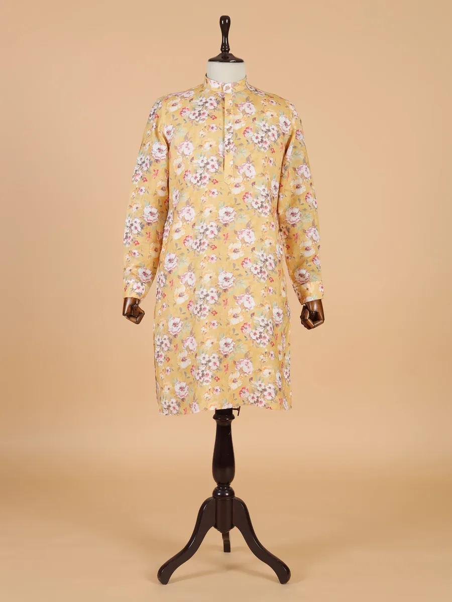 Comfertable mustard cotton kurta set with colorful...