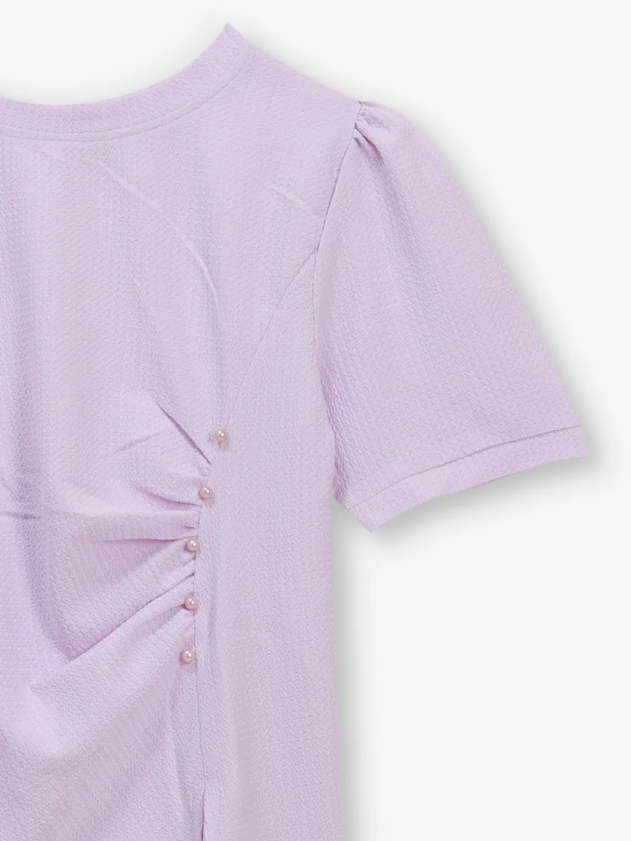 COOL lilac purple cotton silk crop top-G3-WTO5516