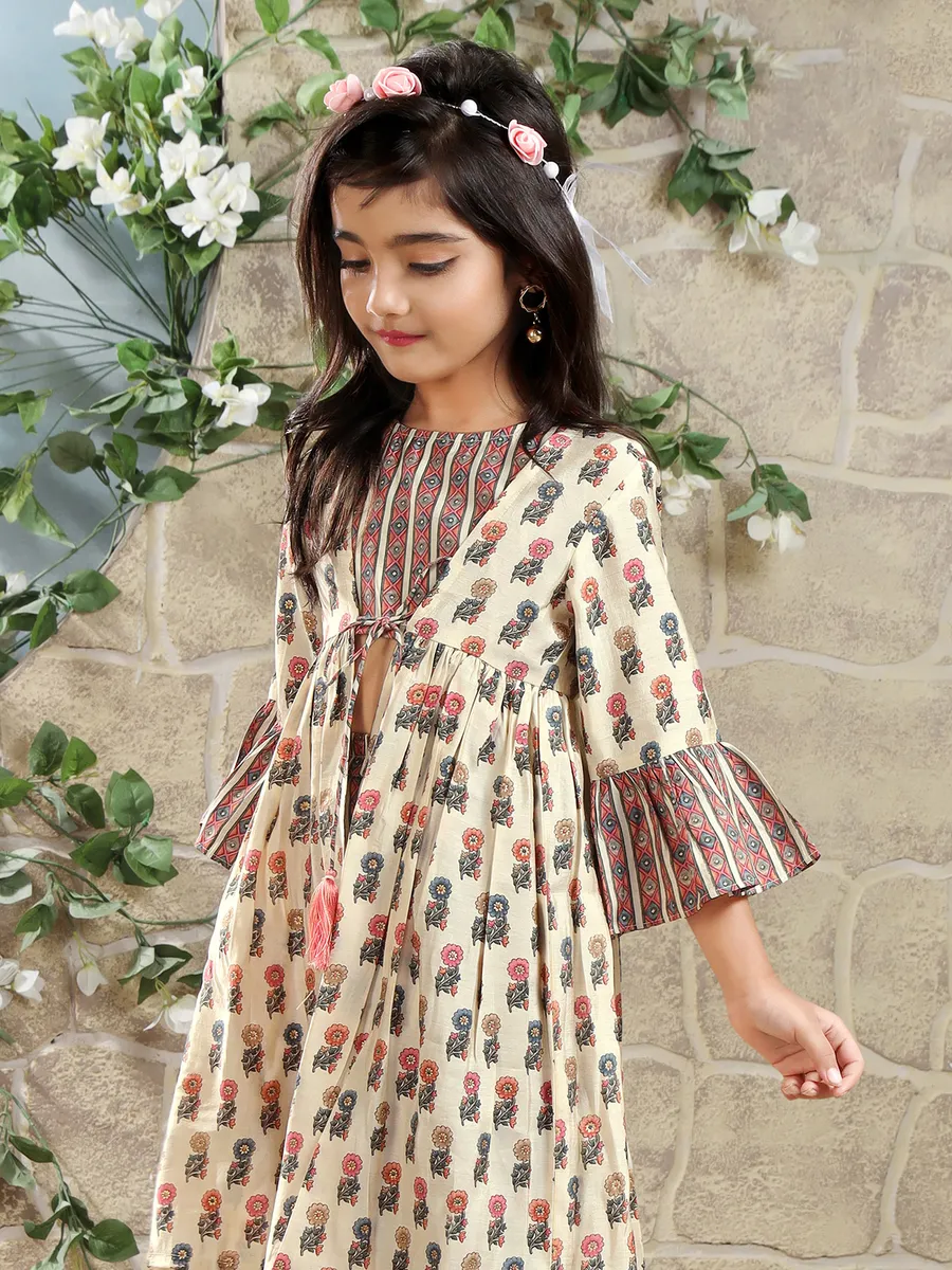 Cotton cream jacket style pant suit-G3-GSS2367