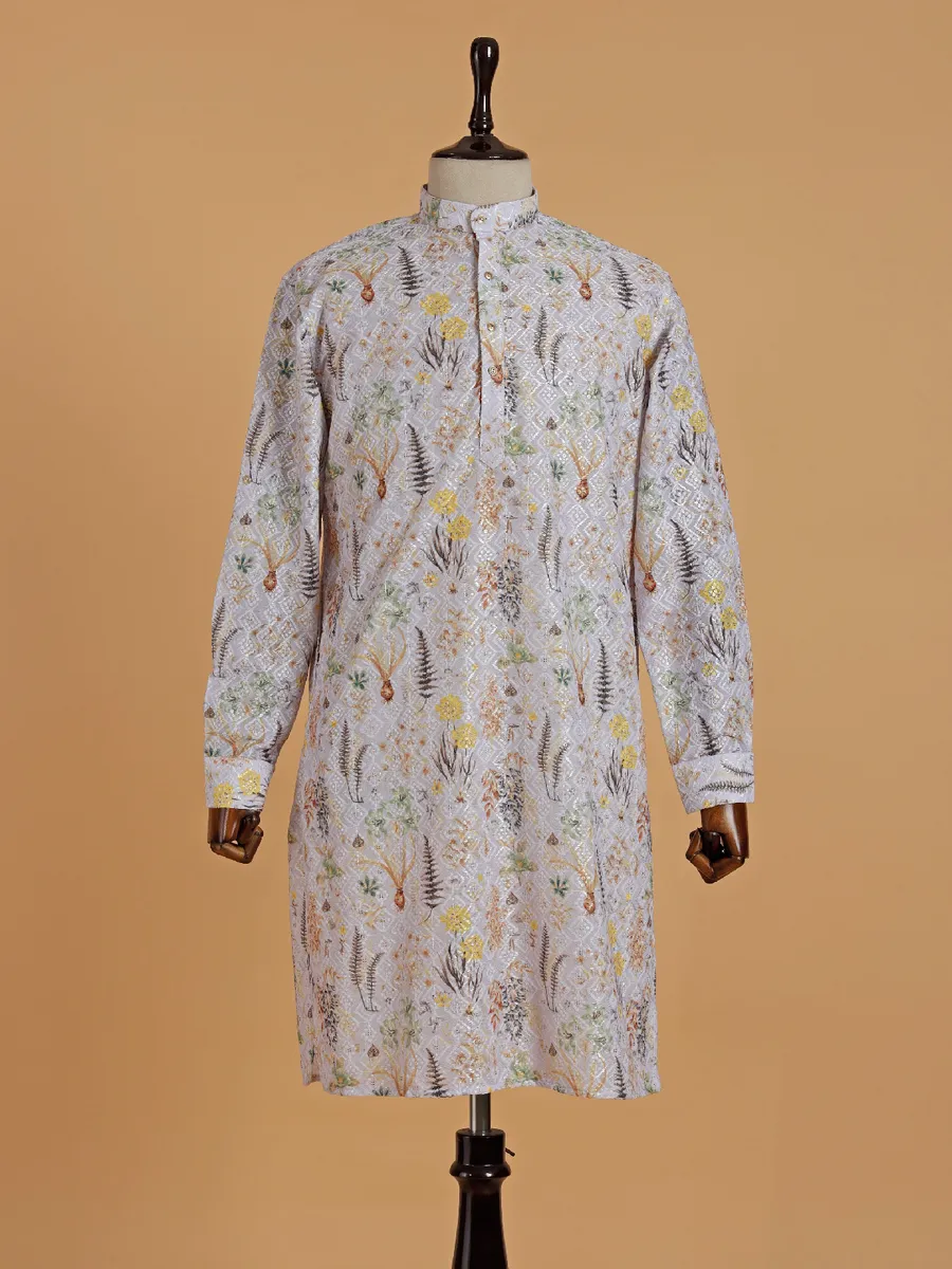Cotton white printed kurta for men-G3-MSP01355 | United States