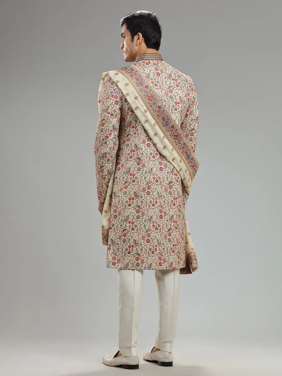 Cream Embroidery Sherwani For Groom G3 Msh7649 United States