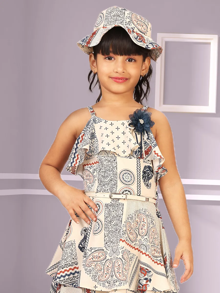 Cream georgette printed frock-G3-GDR0579