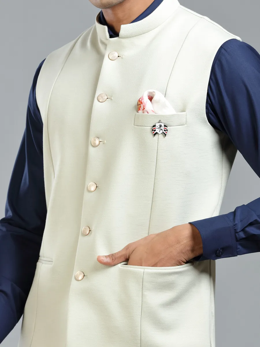 Cream luxurious waistcoat for festive look-G3-MWC2671