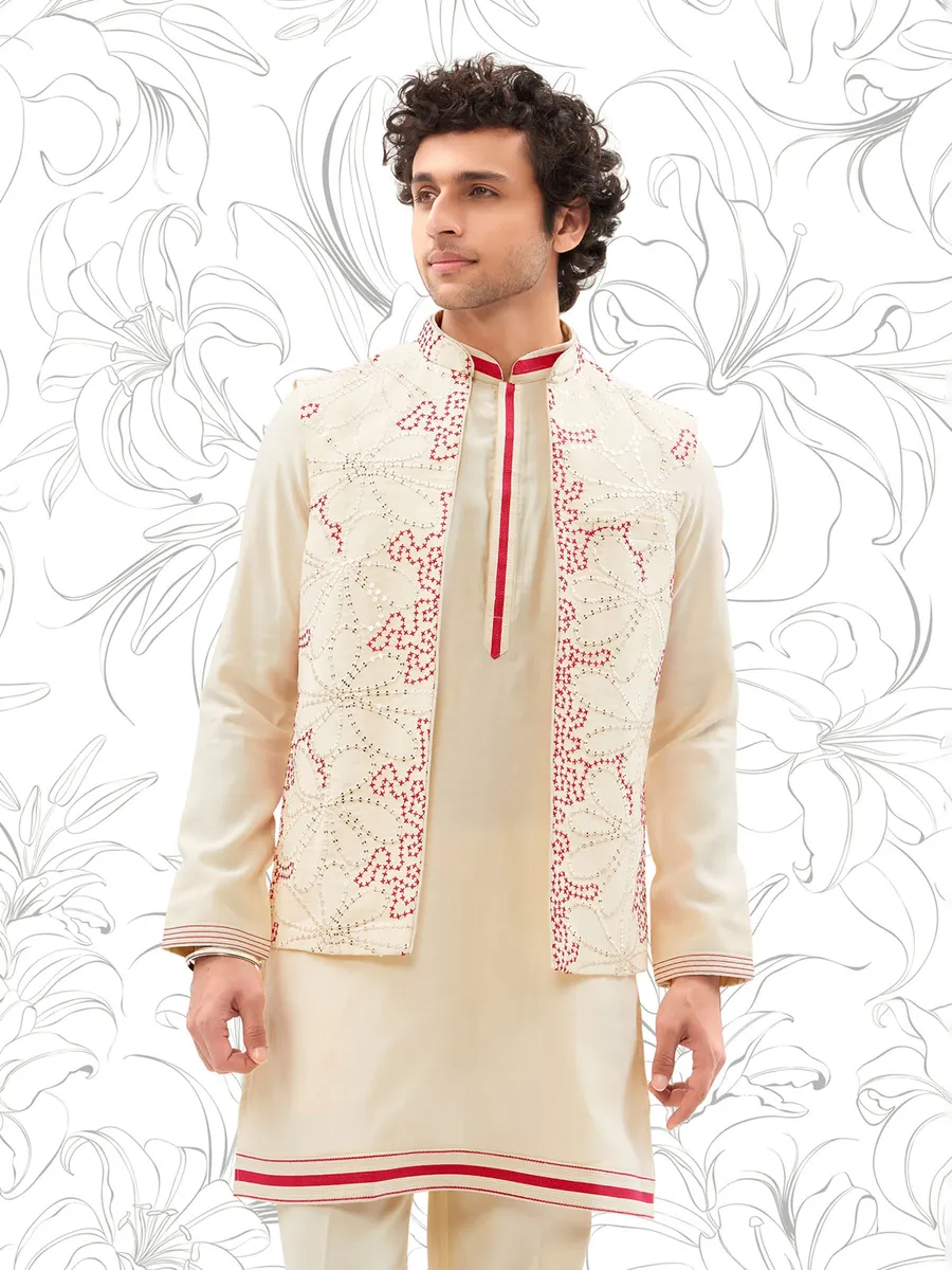 Cream wedding style waistcoat set for men-G3-MWCS1389 | United States