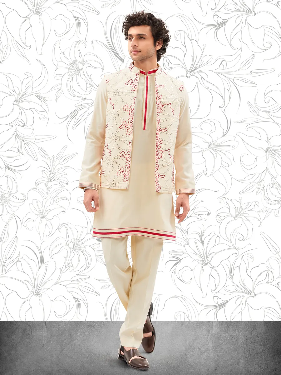 Cream wedding style waistcoat set for men-G3-MWCS1389 | United States