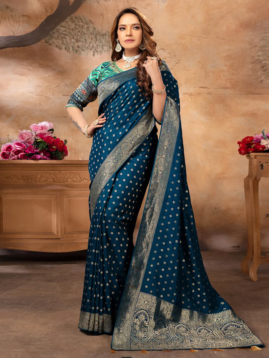 Elegant rama blue dola silk saree-G3-WSA57098 | Australia