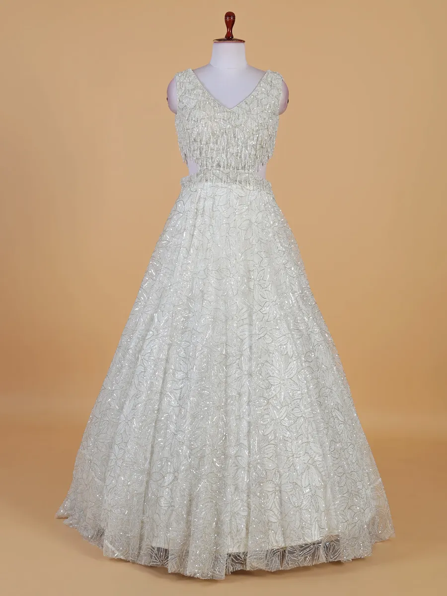 Elegant white designer net gown-G3-WGO2544 | Australia