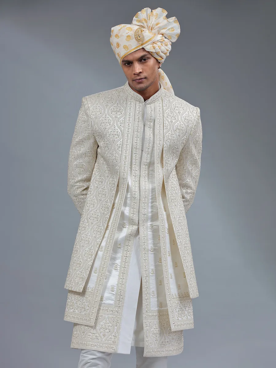 Elegant white jacket style sherwani-G3-MSH8084 | United States