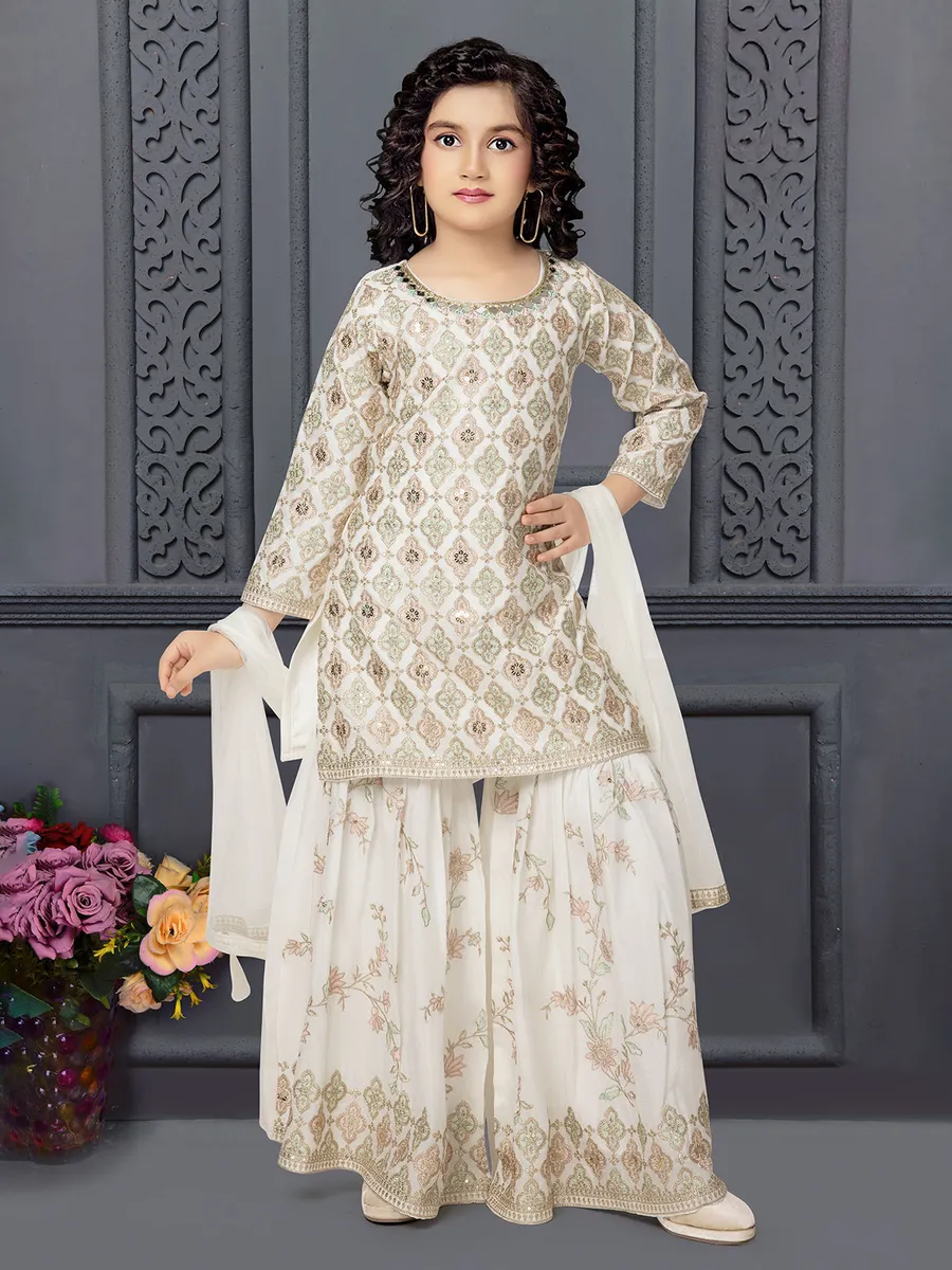 Georgette white sharara salwar suit-G3-GSS3095
