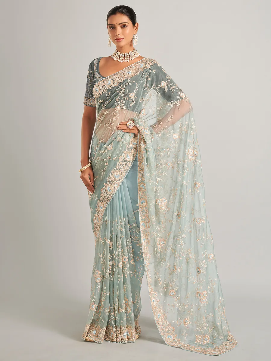 Glamorous sky blue saree in organzza silk-G3-WSA56832 | Australia