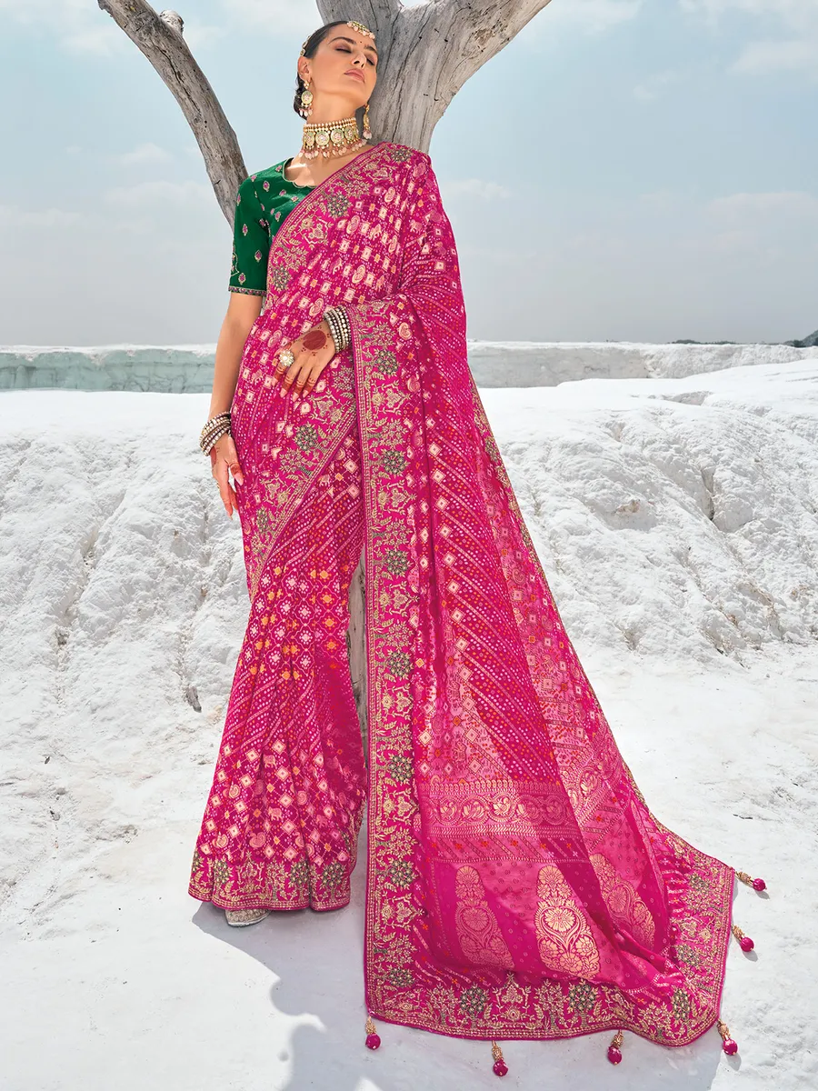 Gorgeous rani color zari weaving saree-G3-WSA56677 | United States