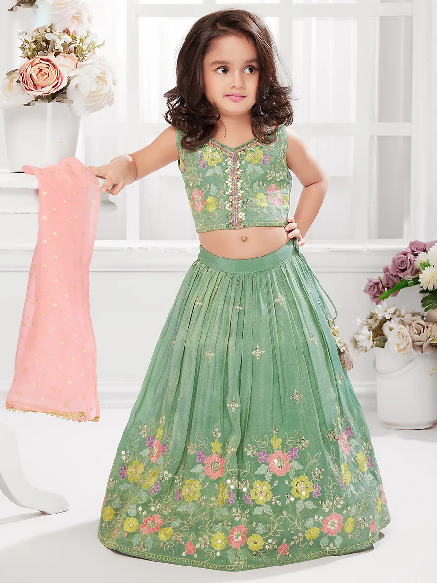 Green lehenga choli in silk fabric-G3-GCS2996