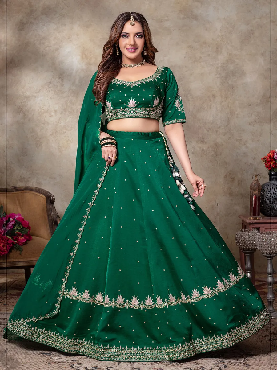 Green silk lehenga choli for mehendi-G3-WLC16289 | United Kingdom