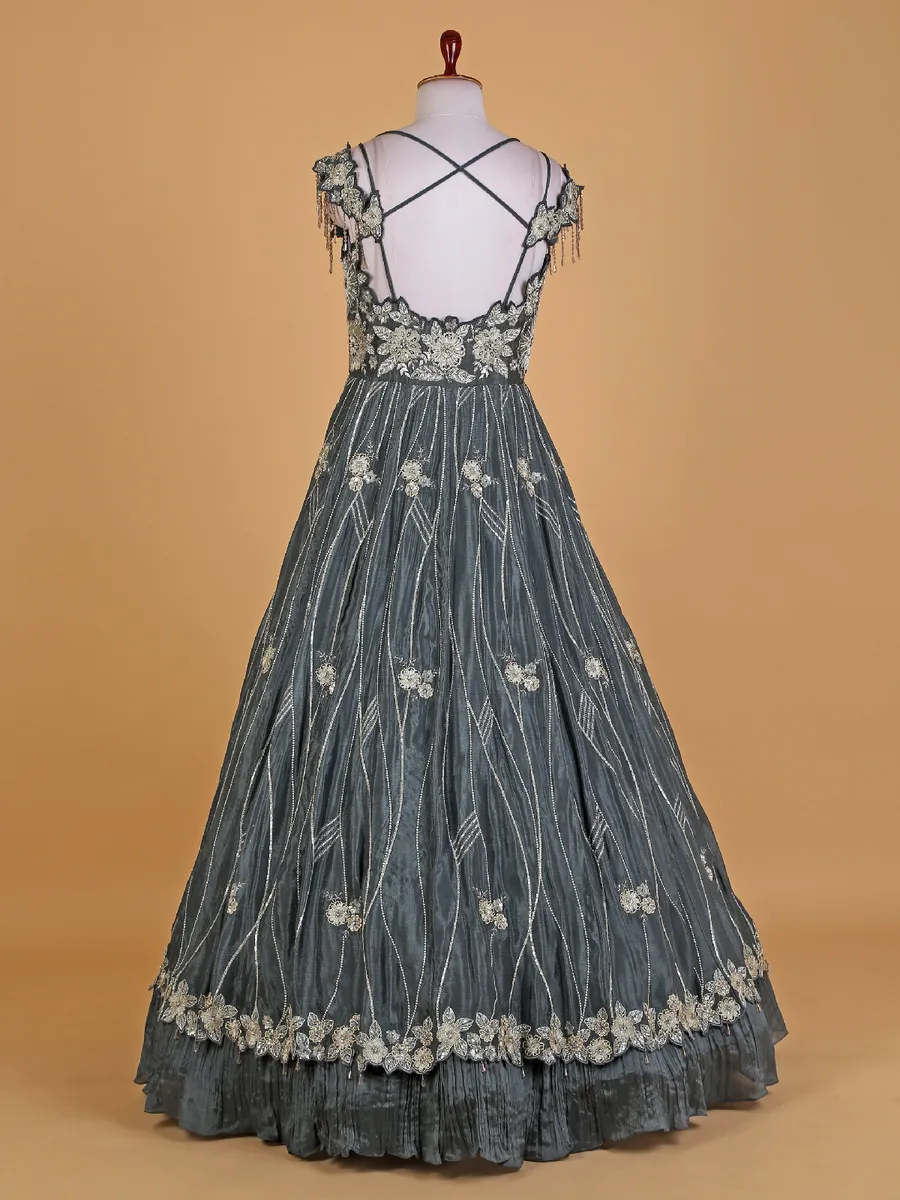 Grey chiffon designer gown-G3-WGO2518 | United States